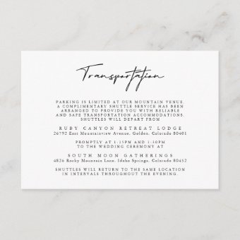 Simple Black and White Wedding Transportation Card | Zazzle