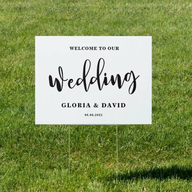 Simple Black and White Welcome Wedding Yard Sign | Zazzle