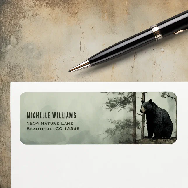 Simple Black Bear Rustic Woodland Forest Address Label | Zazzle
