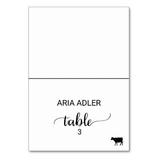 Simple Black Beef Meal Option Place Card | Zazzle
