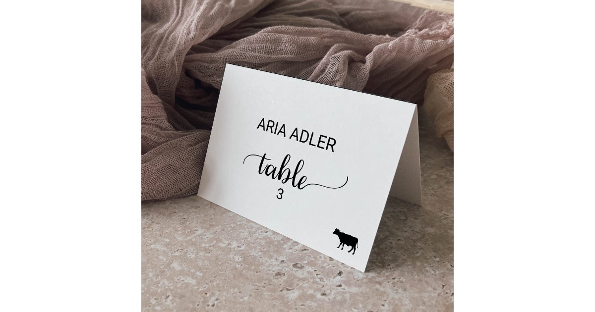 Simple Black Beef Meal Option Place Card | Zazzle