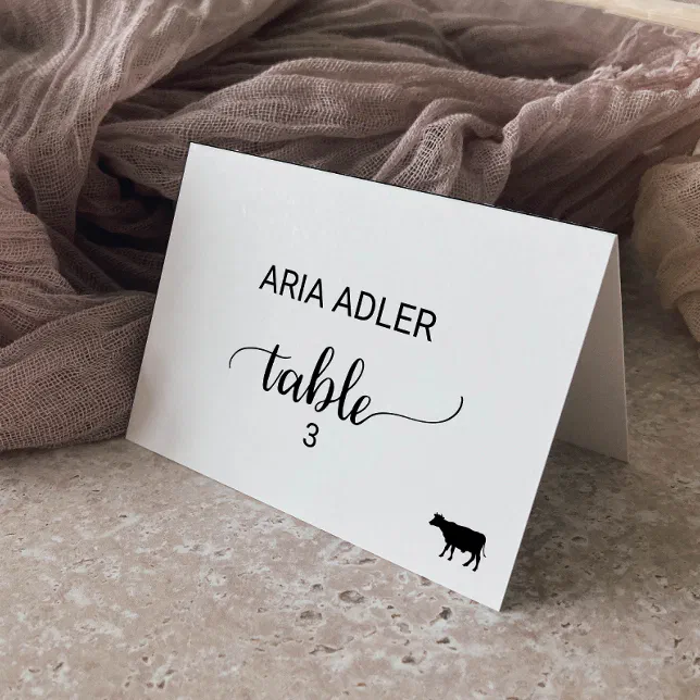 Simple Black Beef Meal Option Place Card | Zazzle