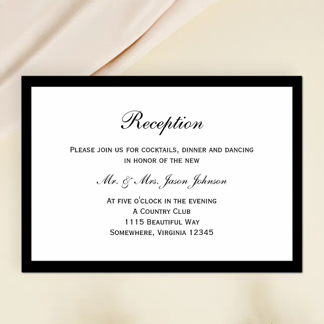 Simple Black Border Wedding Reception Card | Zazzle