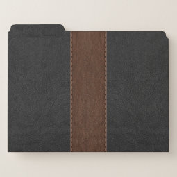 Simple Black & Brown Stitched Faux Leather File Folder | Zazzle