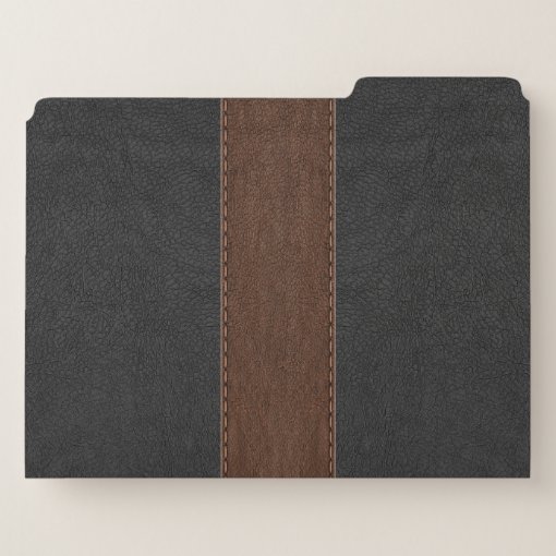 Simple Black & Brown Stitched Faux Leather File Folder | Zazzle