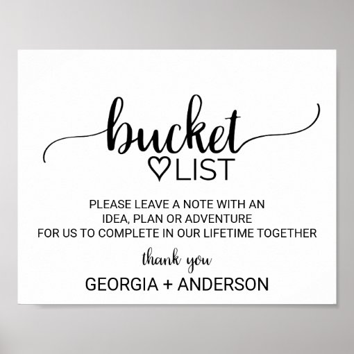 Simple Black Calligraphy Bucket List Sign | Zazzle