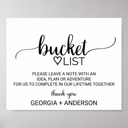 Simple Black Calligraphy Bucket List Sign | Zazzle.com