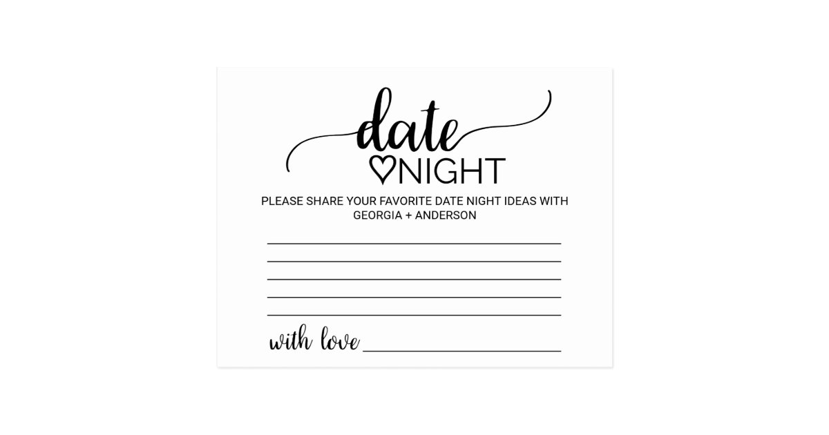 Simple Black Calligraphy Date Night Idea Cards | Zazzle.com
