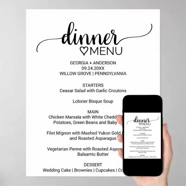 Simple Black Calligraphy Dinner Menu Sign | Zazzle