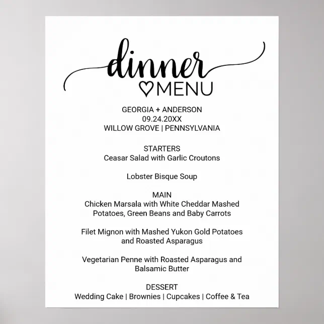 Simple Black Calligraphy Dinner Menu Sign | Zazzle