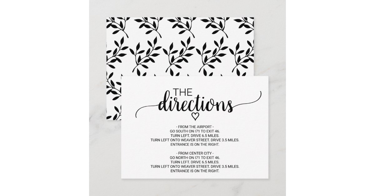 Simple Black Calligraphy Directions Insert | Zazzle