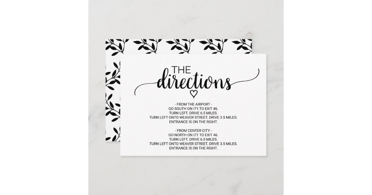 Simple Black Calligraphy Directions Insert | Zazzle