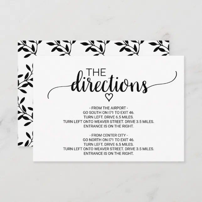 Simple Black Calligraphy Directions Insert | Zazzle