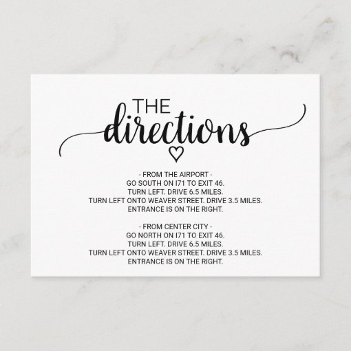 Simple Black Calligraphy Directions Insert | Zazzle