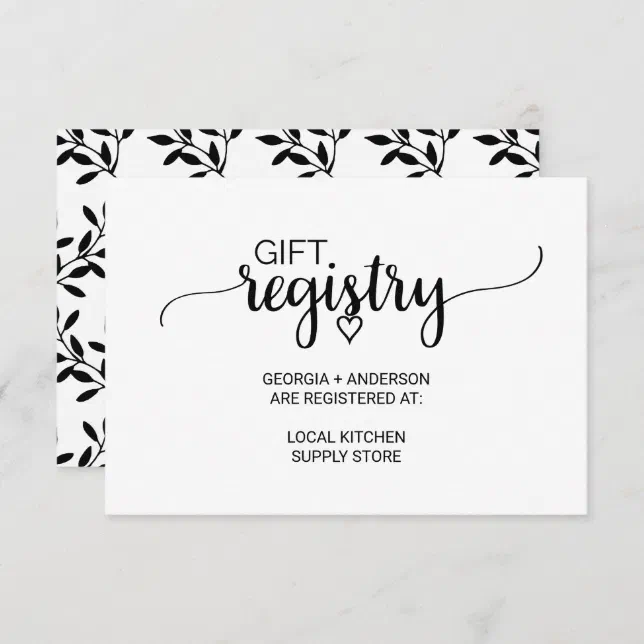 Simple Black Calligraphy Gift Registry Enclosure Card | Zazzle