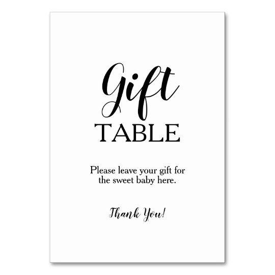 Simple Black Calligraphy Gift Table Sign Card | Zazzle.com