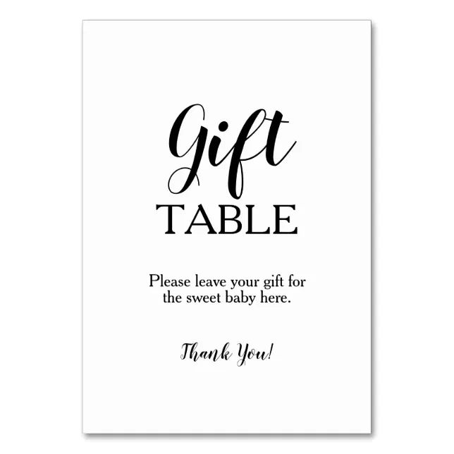 Simple Black Calligraphy Gift Table Sign Card | Zazzle