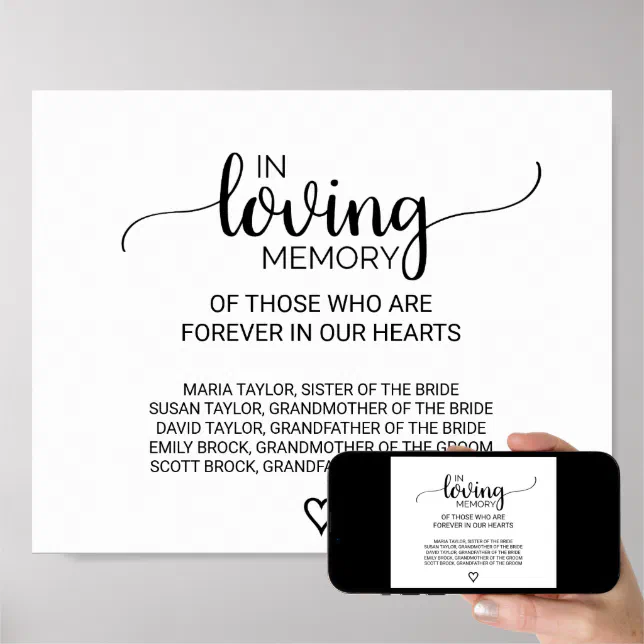 Simple Black Calligraphy In Loving Memory Sign | Zazzle