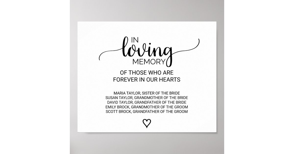 Simple Black Calligraphy In Loving Memory Sign | Zazzle