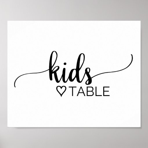 Simple Black Calligraphy Kids Table Sign | Zazzle