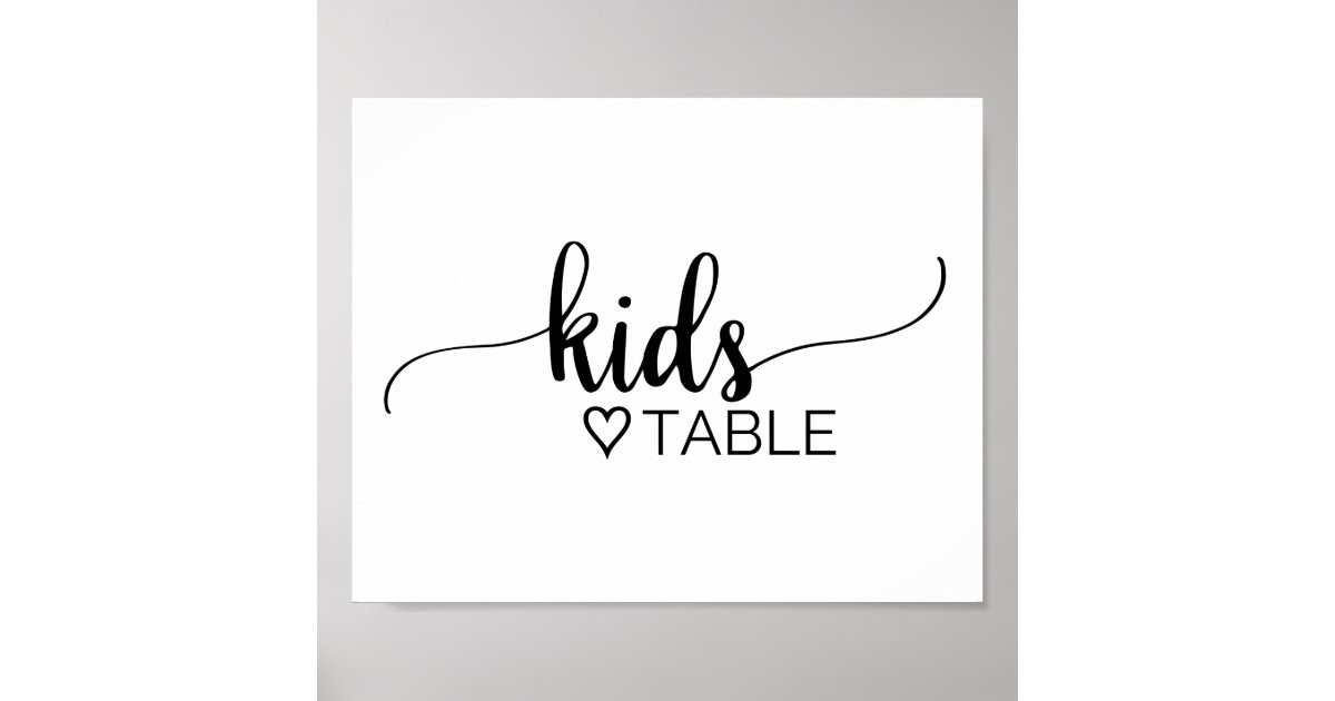 Simple Black Calligraphy Kids Table Sign | Zazzle