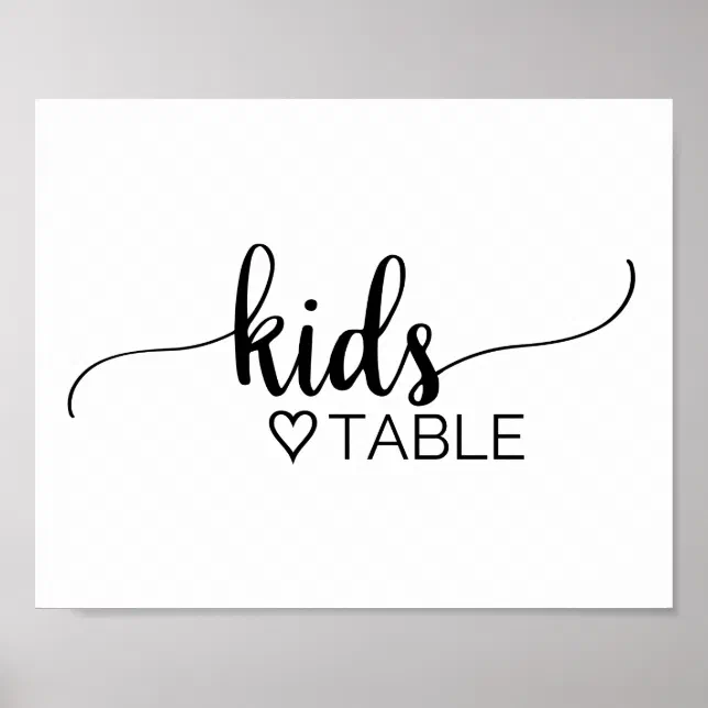 Simple Black Calligraphy Kids Table Sign | Zazzle