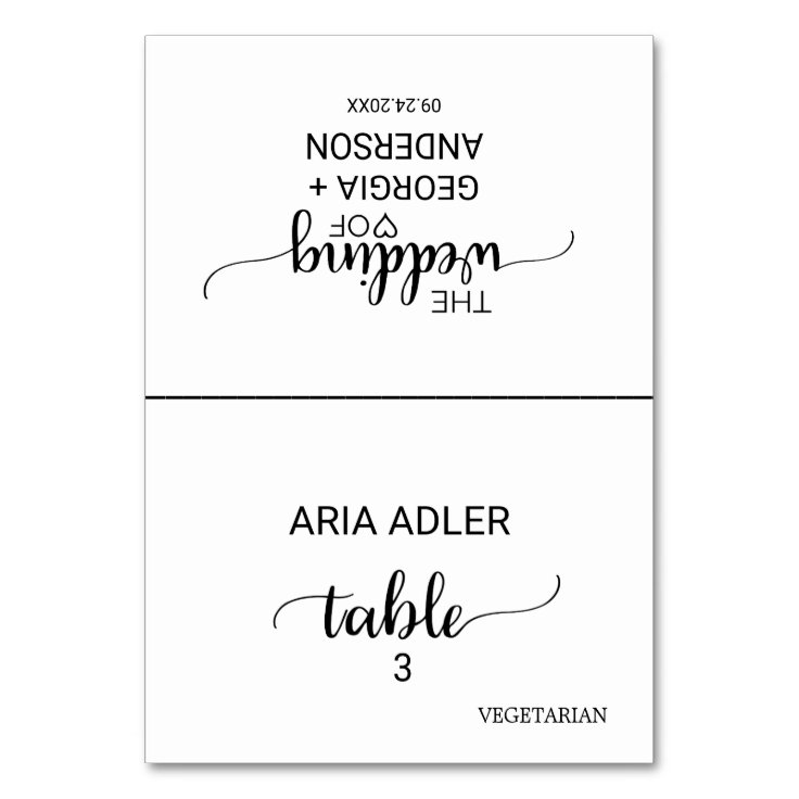 Simple Black Calligraphy Meal Option Place Card | Zazzle