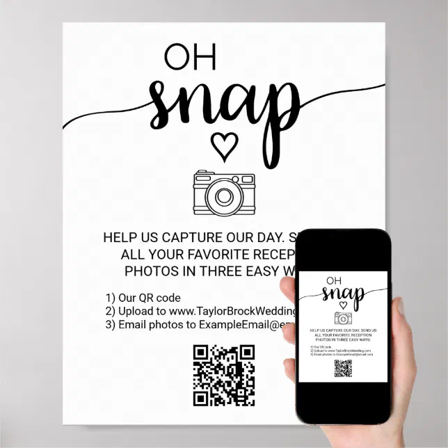 Simple Black Calligraphy Oh Snap QR Code Sign | Zazzle
