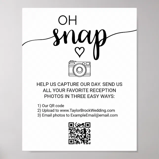 Simple Black Calligraphy Oh Snap QR Code Sign | Zazzle