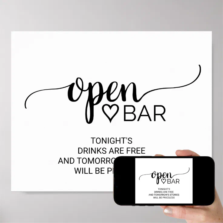 Simple Black Calligraphy Open Bar Sign | Zazzle