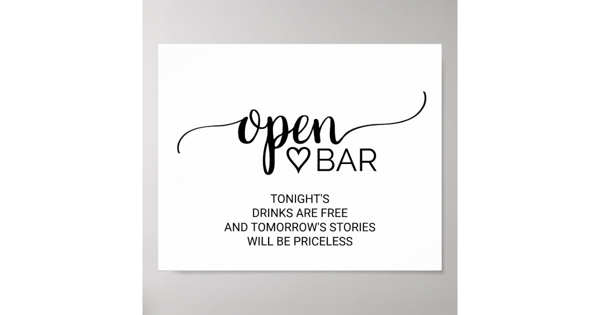 Simple Black Calligraphy Open Bar Sign | Zazzle