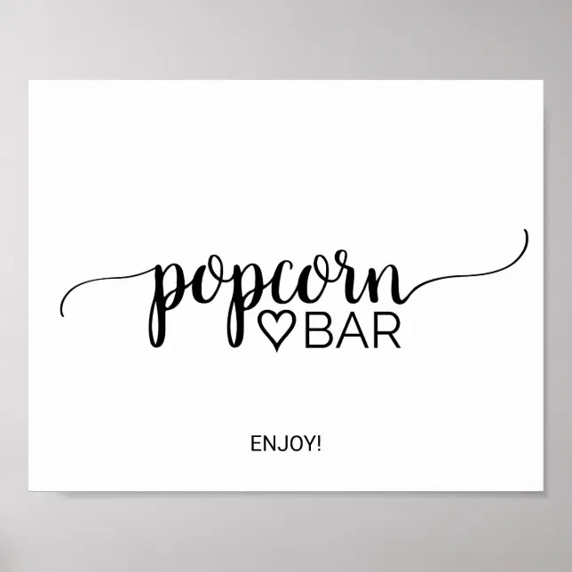 Simple Black Calligraphy Popcorn Bar Sign | Zazzle