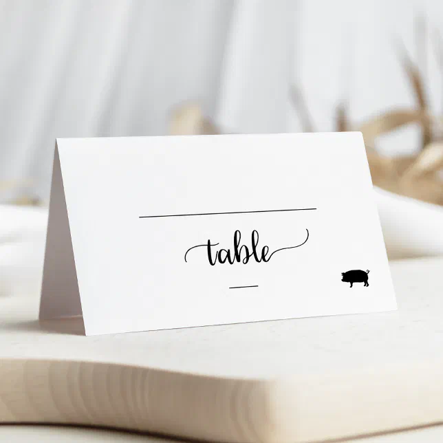 Simple Black Calligraphy Pork Meal Option Wedding Place Card | Zazzle