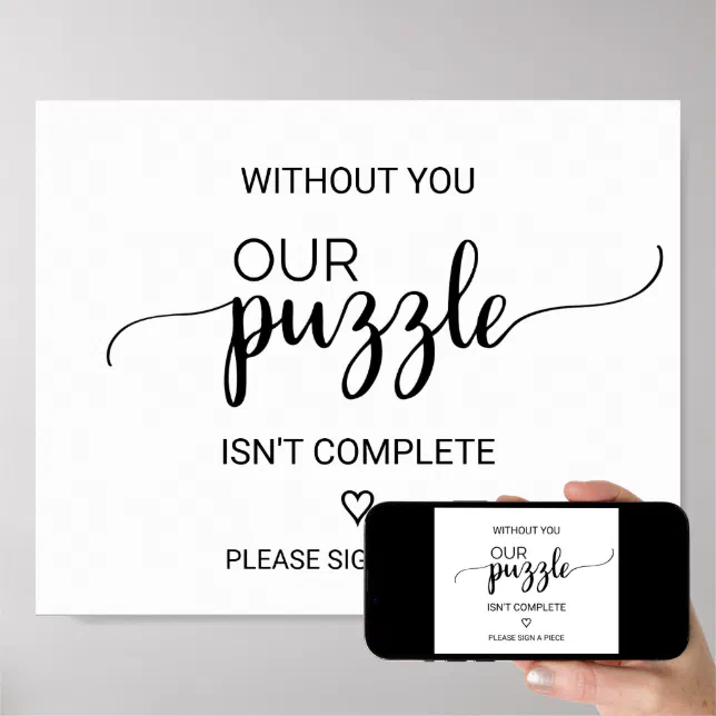 Simple Black Calligraphy Puzzle Guestbook Sign | Zazzle