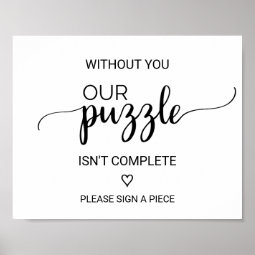 Simple Black Calligraphy Puzzle Guestbook Sign | Zazzle