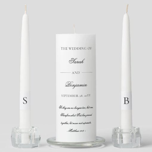 Simple Black Calligraphy Script Christian Wedding Unity Candle Set | Zazzle