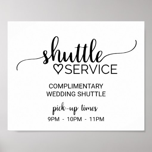 Simple Black Calligraphy Shuttle Service Sign | Zazzle