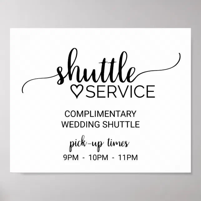 Simple Black Calligraphy Shuttle Service Sign | Zazzle