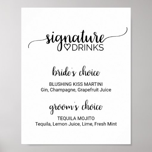 Simple Black Calligraphy Signature Drinks Sign | Zazzle
