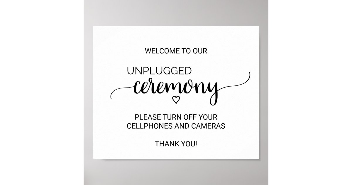 Simple Black Calligraphy Unplugged Ceremony Sign | Zazzle