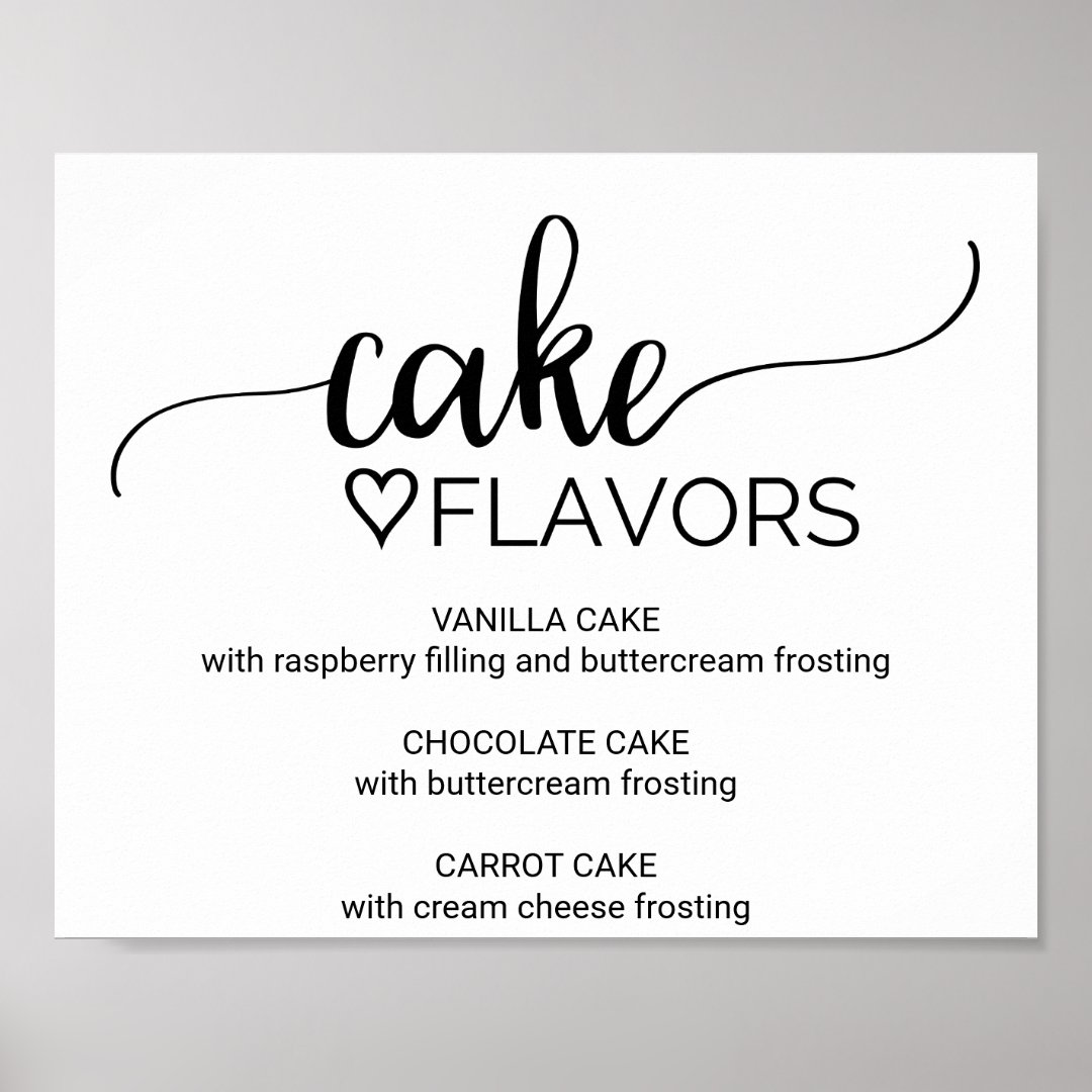 Simple Black Calligraphy Wedding Cake Flavors Sign | Zazzle