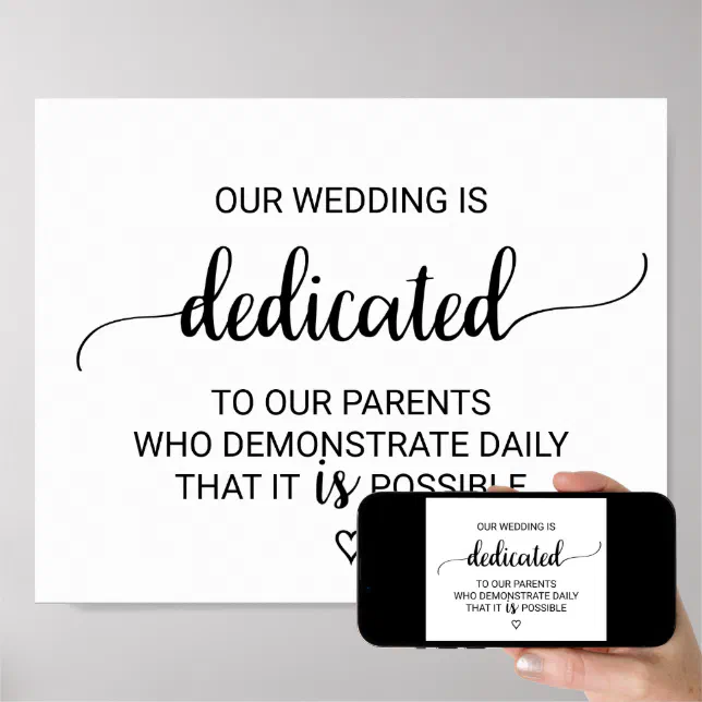 Simple Black Calligraphy Wedding Dedication Sign | Zazzle