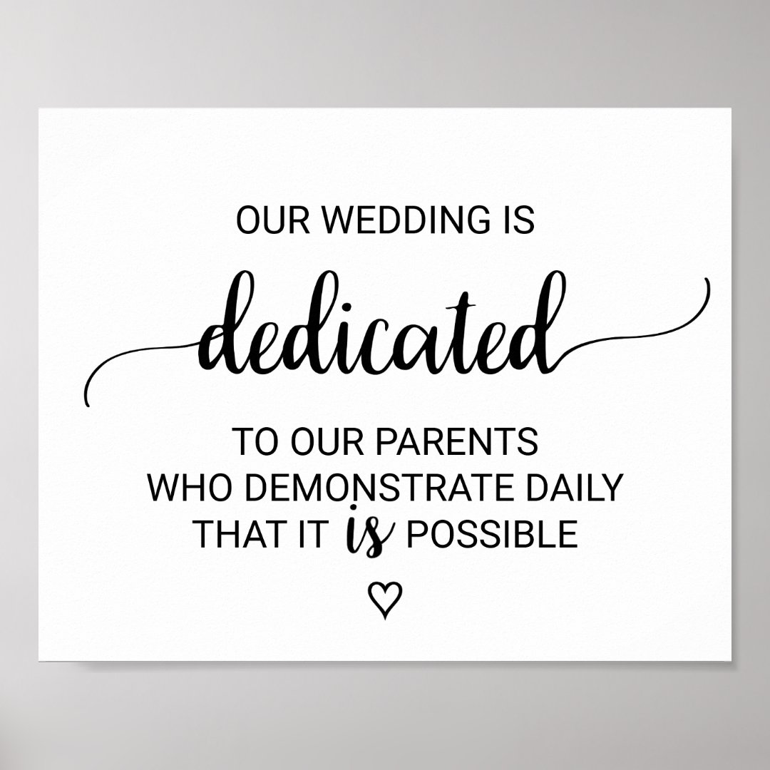 Simple Black Calligraphy Wedding Dedication Sign | Zazzle