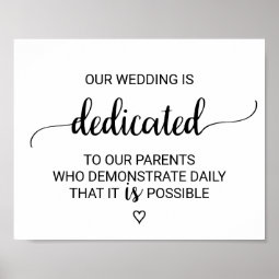 Simple Black Calligraphy Wedding Dedication Sign | Zazzle