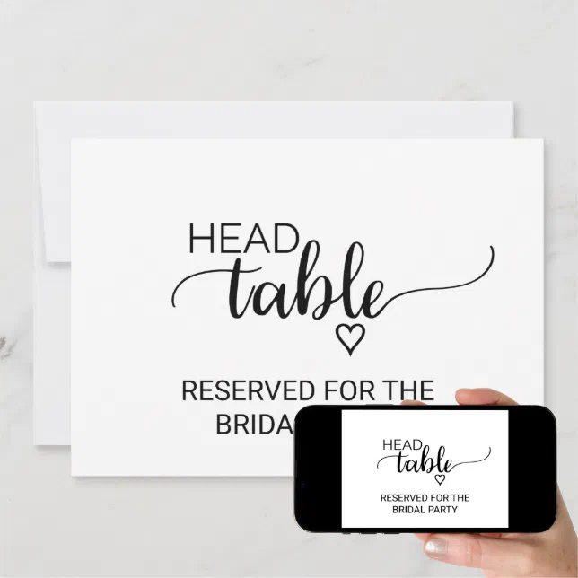 Simple Black Calligraphy Wedding Head Table Sign Invitation | Zazzle