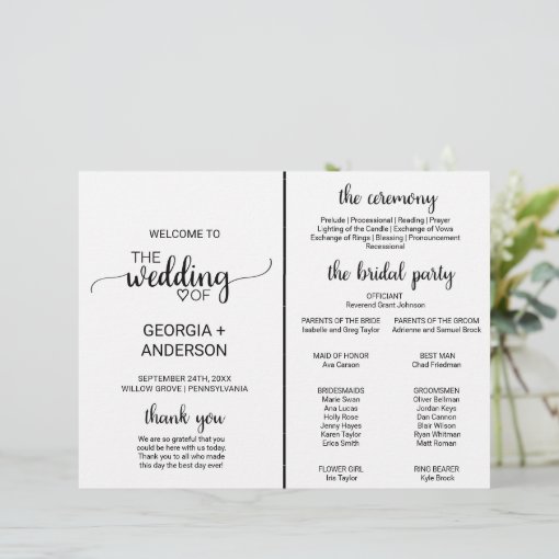 Simple Black Calligraphy Wedding Program Fan | Zazzle