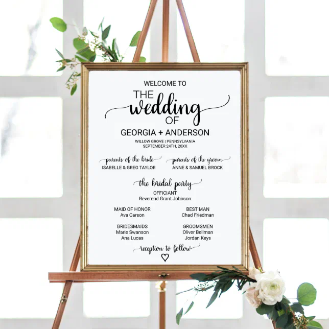 Simple Black Calligraphy Wedding Program Poster | Zazzle