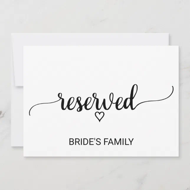 Simple Black Calligraphy Wedding Reserved Sign | Zazzle
