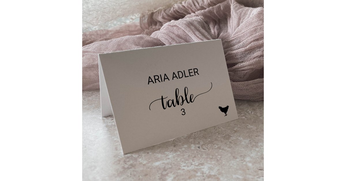 Simple Black Chicken Meal Option Place Card | Zazzle