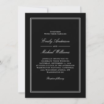Simple Black Classic Elegant Wedding Invitation | Zazzle